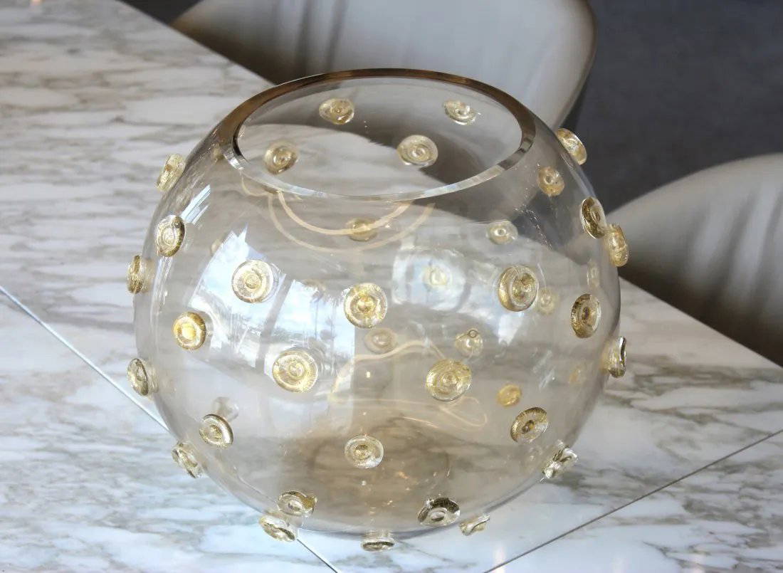 Signed Cornelio Cappellini Murano Glass With Gold Infusion Large Bowl-vase 17 Cm Auction