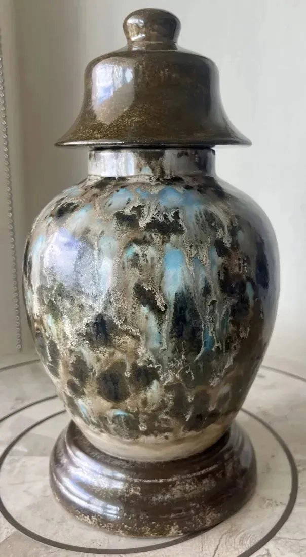 Large Leone Vase Lidded Jar Marked Leone L.c. 10.5'' Tall Auction