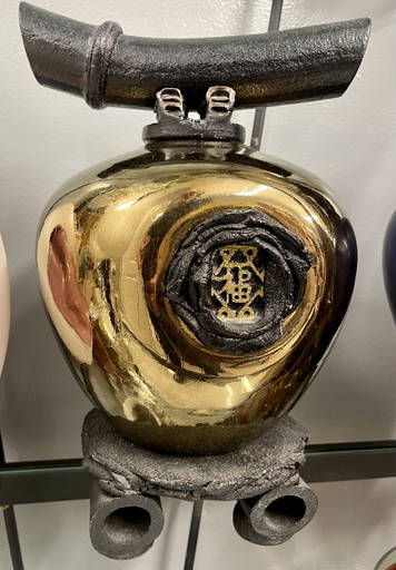 Matthew Lovein Gold Wish Keeper Raku Pottery Vessel