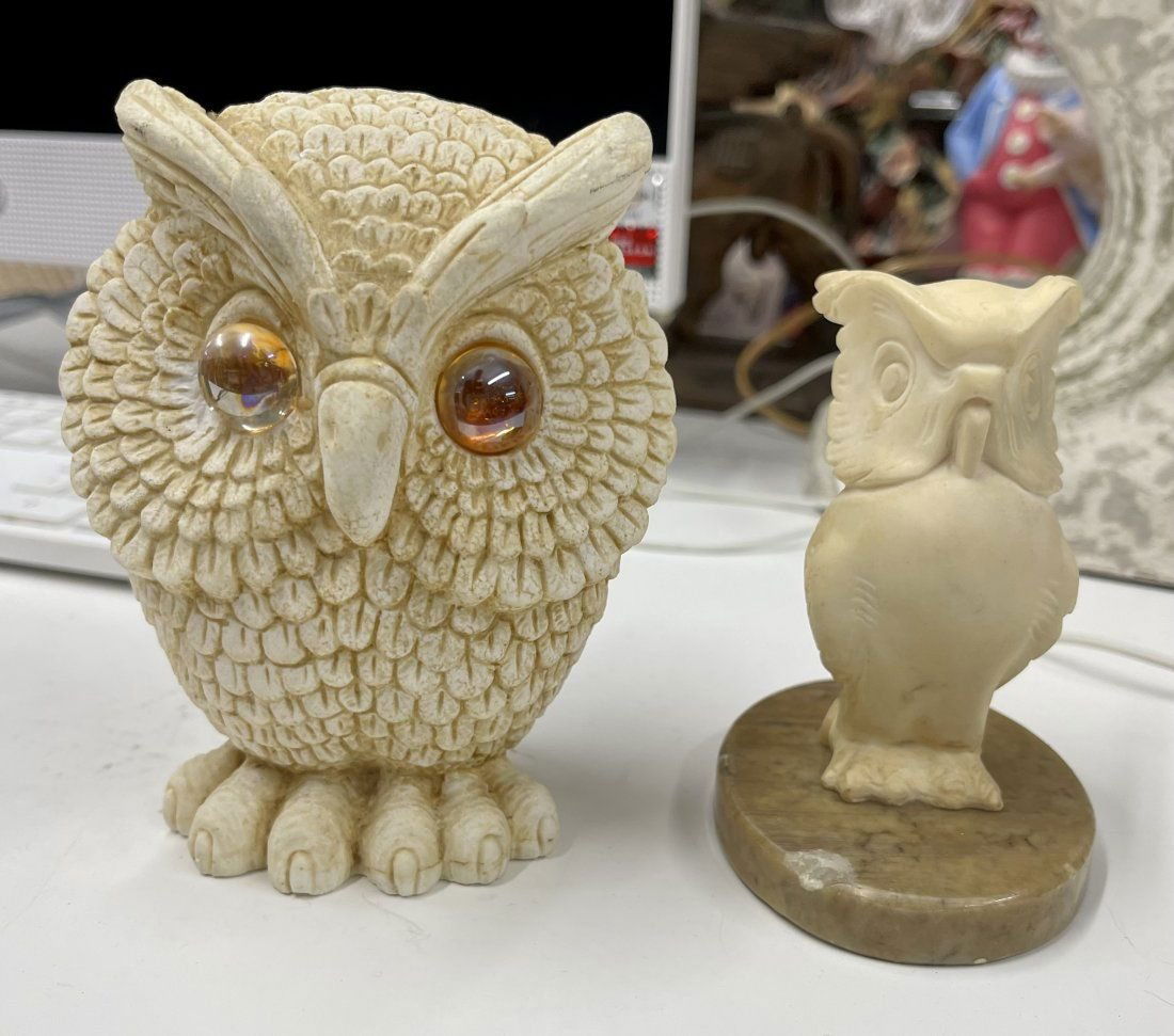 Lot Of 2 Owls Genuine Alabaster Made In Italy & England Auction