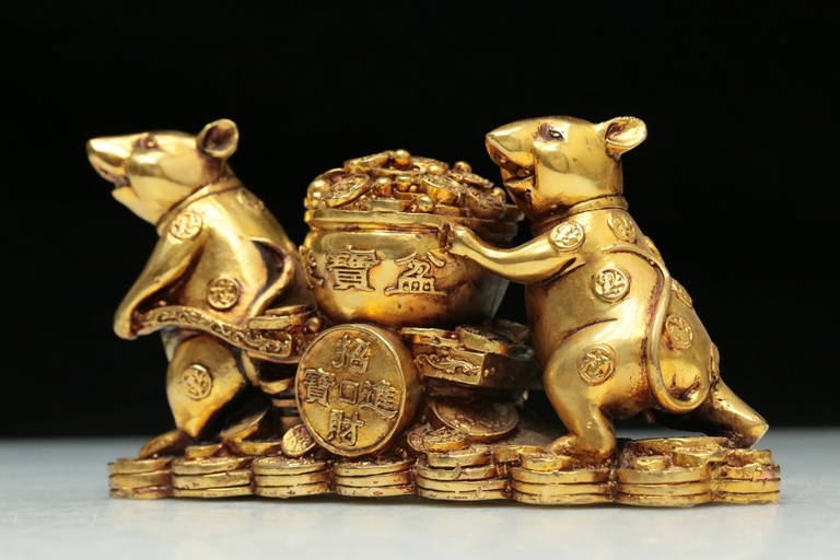 A Brilliant Gilt Bronze 'rat& Money' Decoration