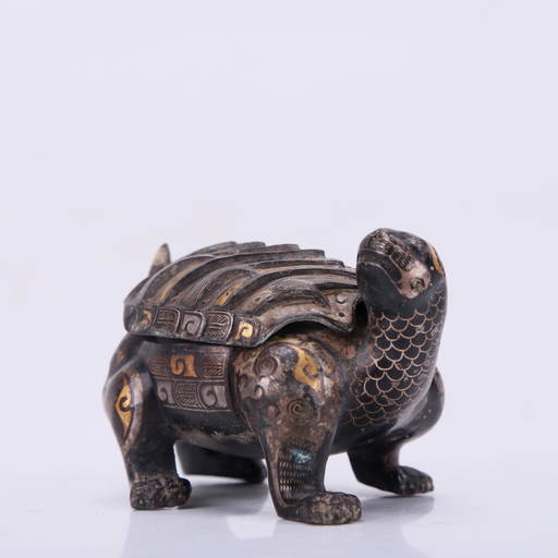 An Archaic Bronze Gold& Silver Inlaid Mythical Tortoise
