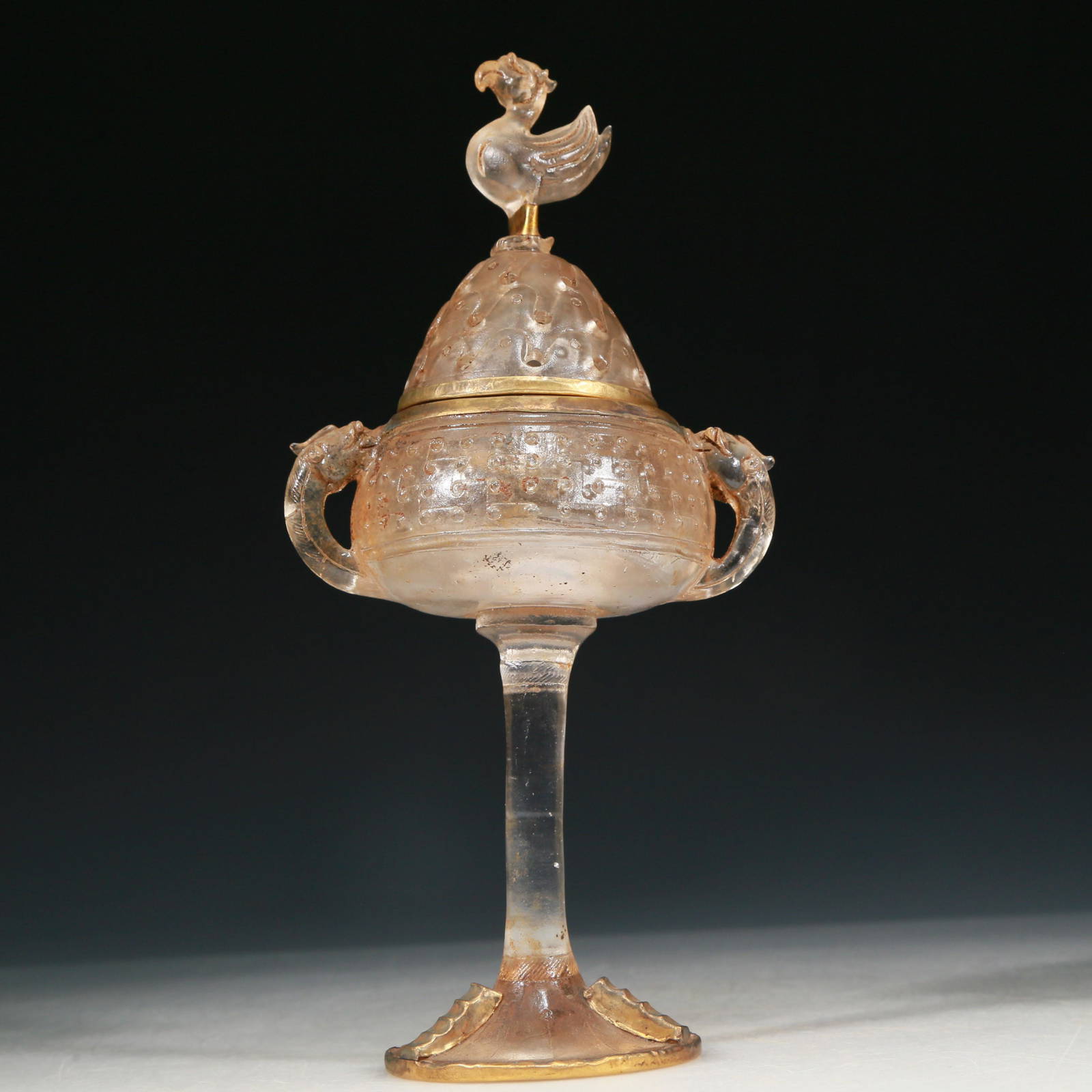An Excellent Glass Gold-mounted 'mythical Bird' Censer And Cover Auction