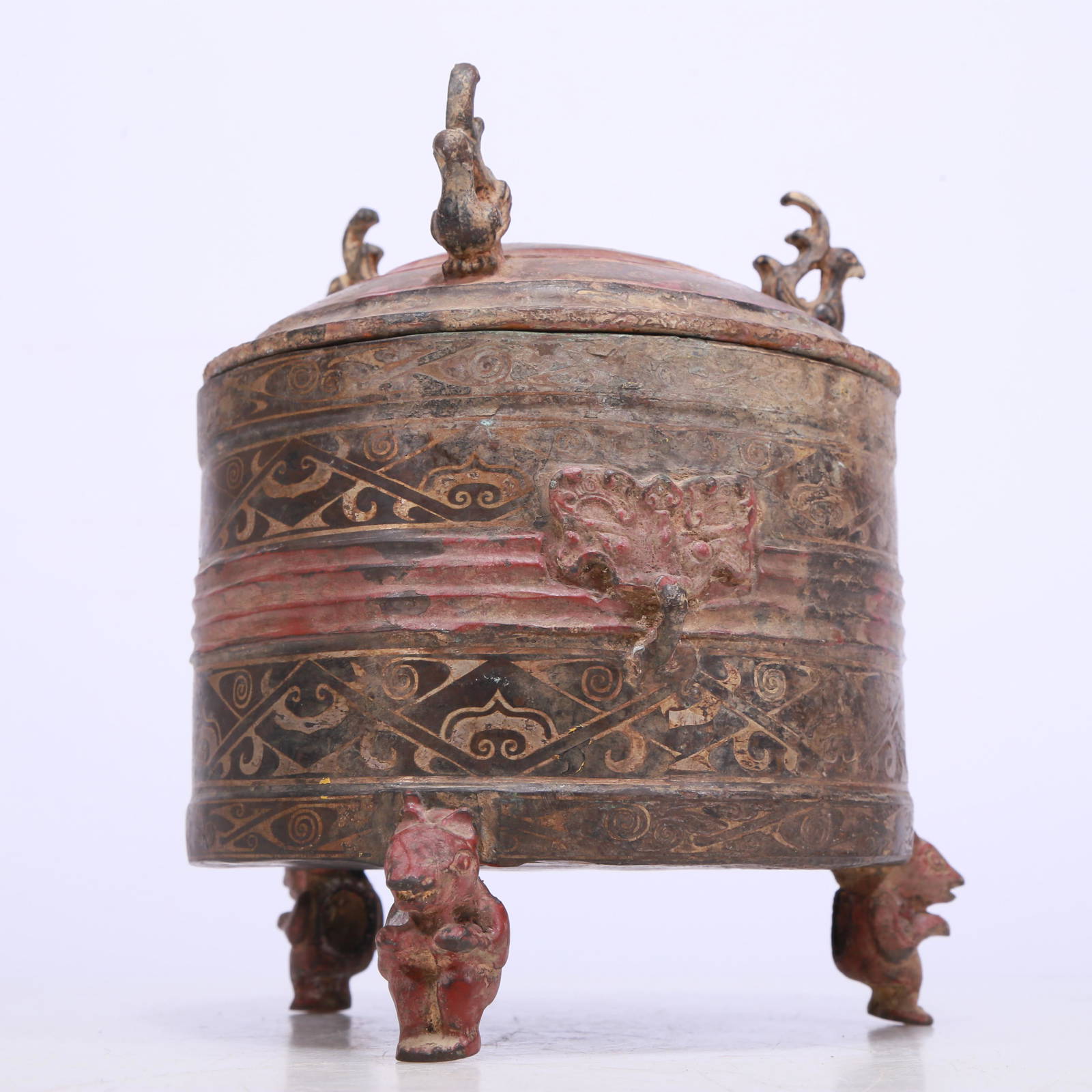 A Wonderful Bronze Gold& Silver-inlaid Beast-handled Tripod Jar And ...