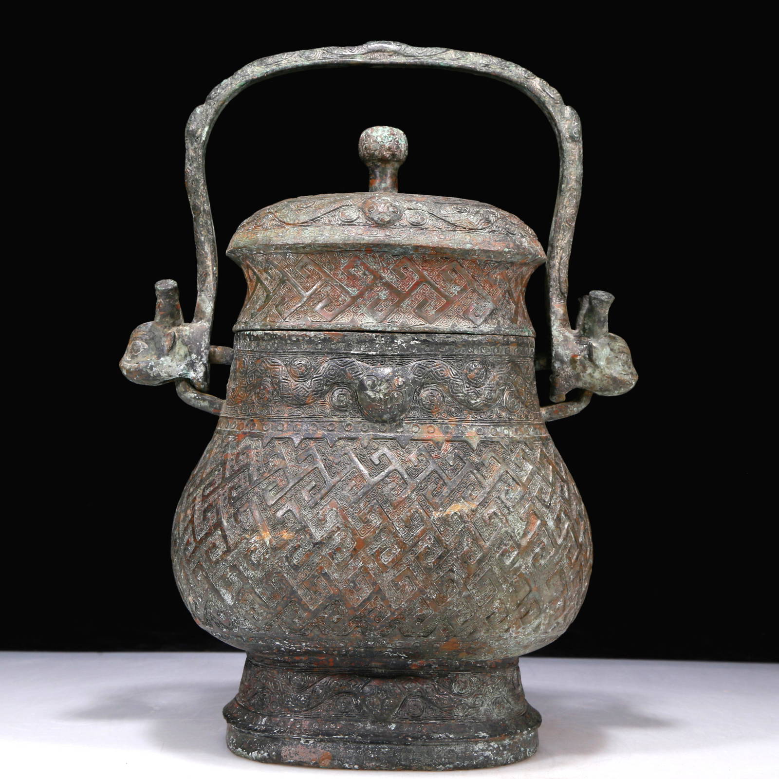 A Fantastic Bronze Beast-handled Jar With Inscriptions Auction