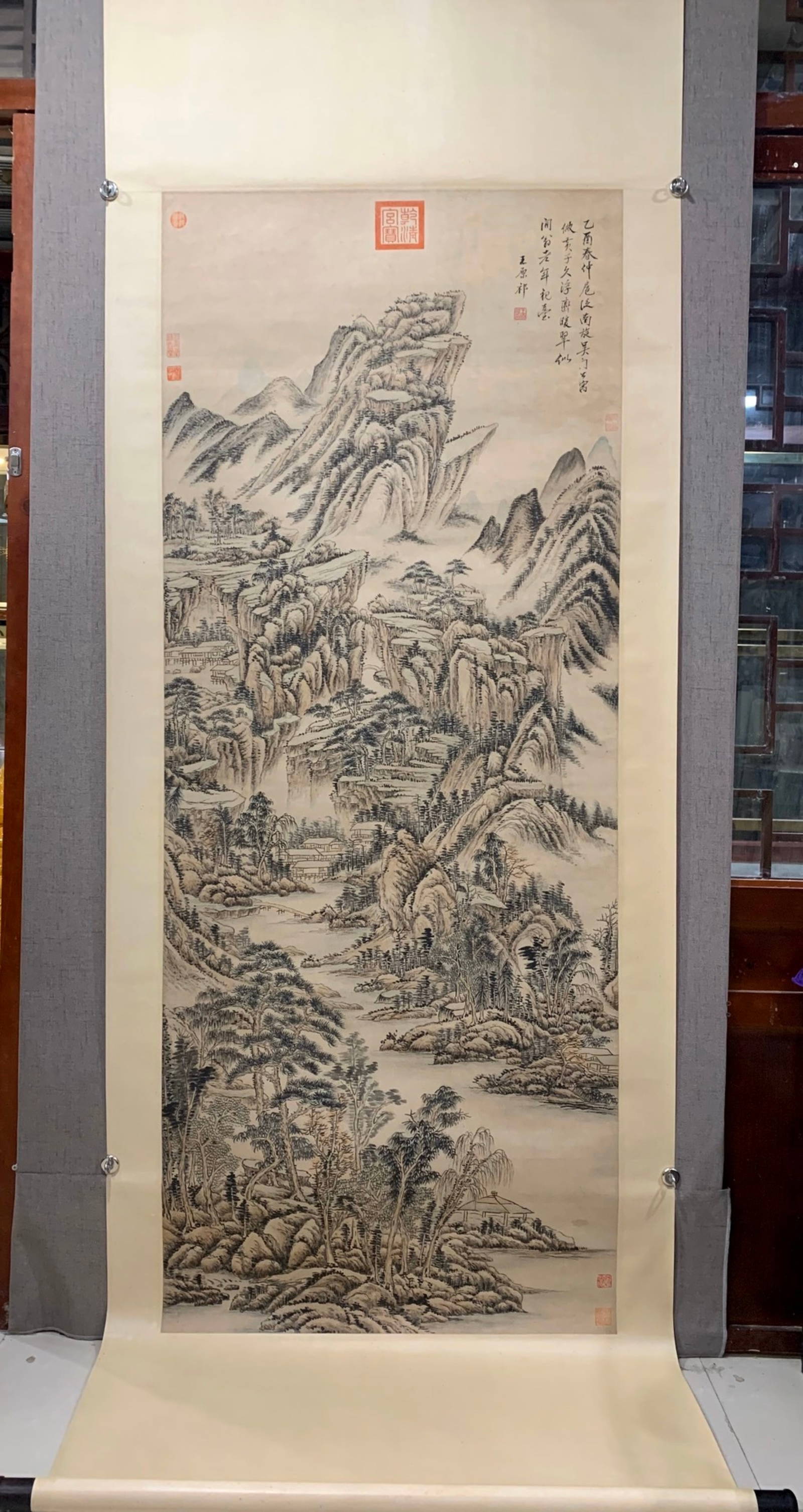 A Vertical Scroll Of Chinese Ink-on-paper Landscape Painting By Wang ...
