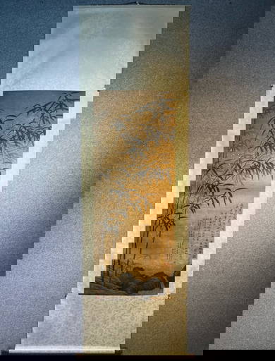 A Chinese Vertical Scroll Ink Painting Of Bamboo On Silk