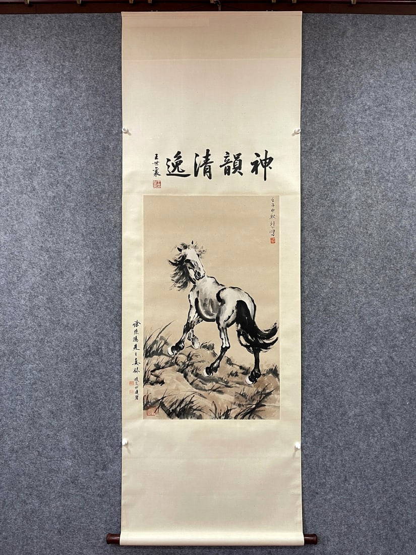 A Chinese Vertical Scroll Ink Painting Of Horse On Paper,xu Beihong Auction
