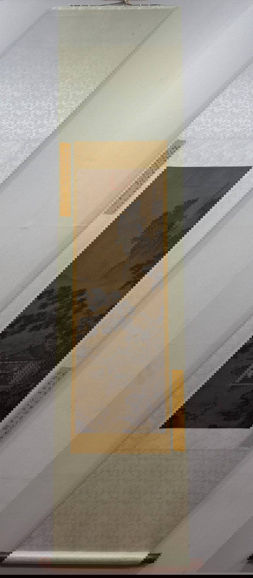 A Chinese Vertical Scroll Ink Painting Of Landscape And Figure Pattern ...