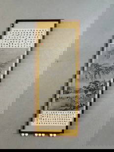 A Chinese Hand Scroll Ink Painting Of Landscape And Figure On Paper Auction