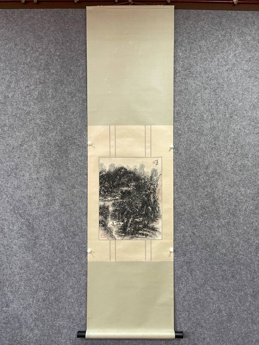 A Chinese Vertical Scroll Ink Painting Of Landscape On Paper,huang ...