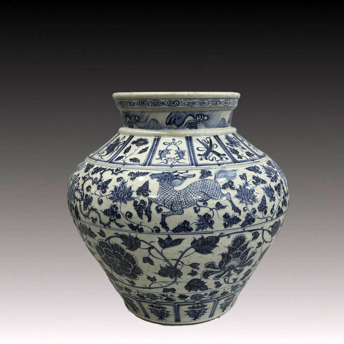 A Huge Blue And White Lotus And Kylin Pattern Jar Auction