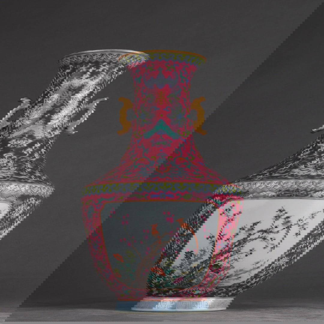 An Exquisite Ruby Red-ground Famille-rose Flower And Bird Pattern ...