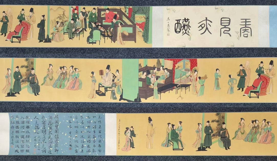 A Chinese Hand Scroll Ink Painting Of Figure On Silk,zhang Daqian Auction