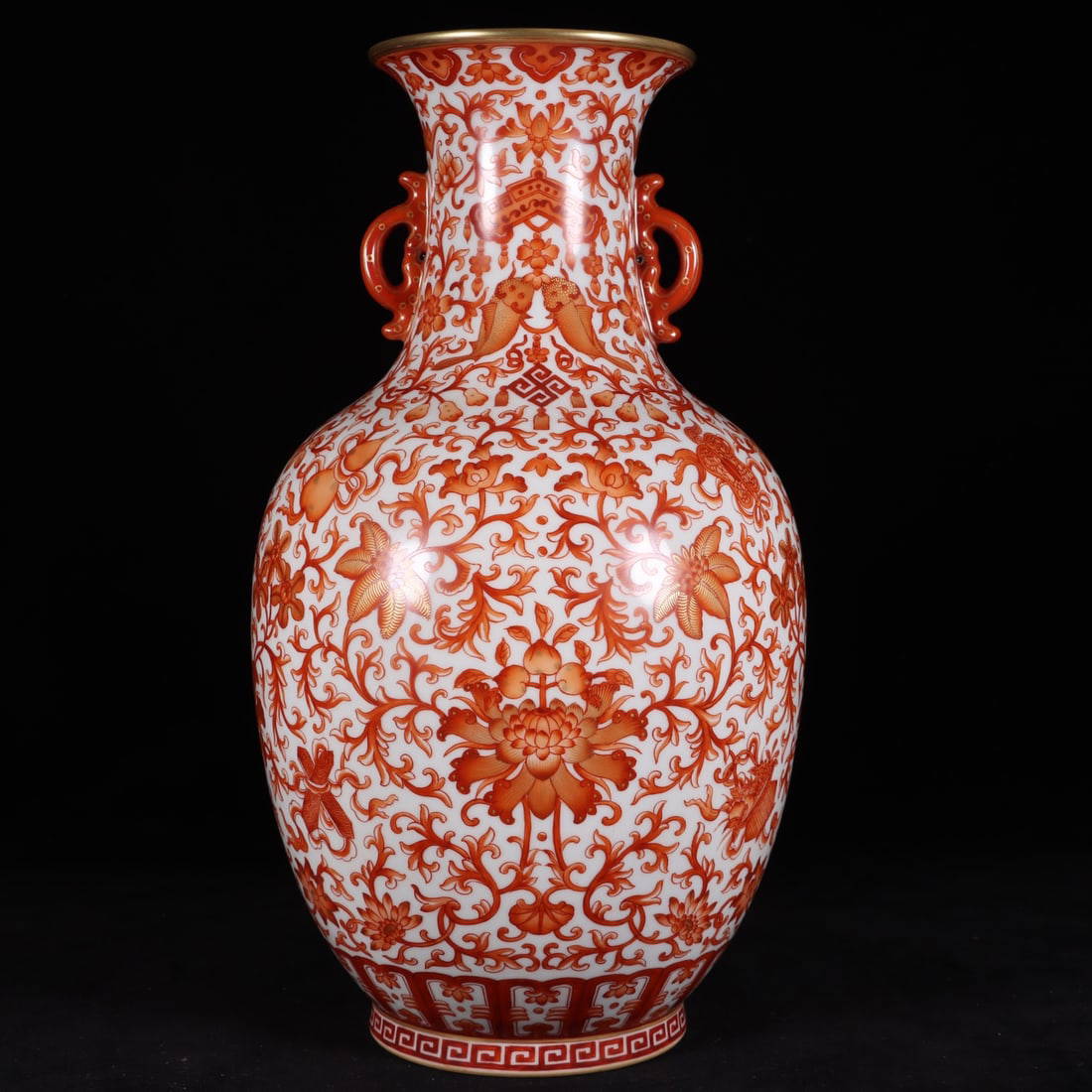 A Rare Iron-red Painted Gold Lotus And Eight Treasures Pattern Double ...