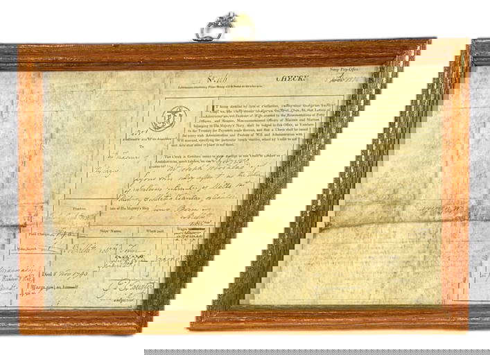 Prize Money Check Royal Navy Early 19th Century