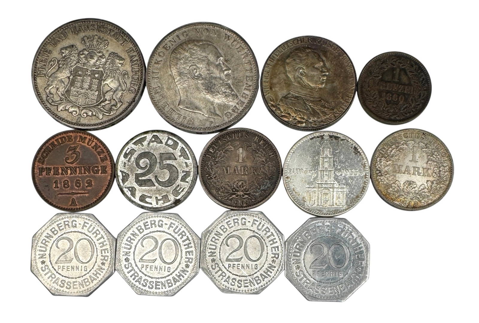 (13) Assorted Antique/vtg German Coins & Tokens Auction