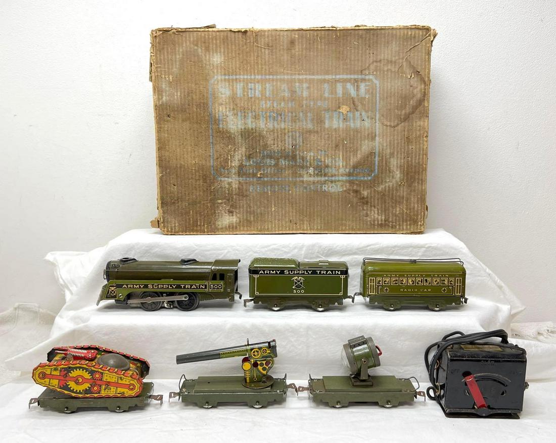 Marx O Gauge Boxed Army Supply Train 500 Electric Loco