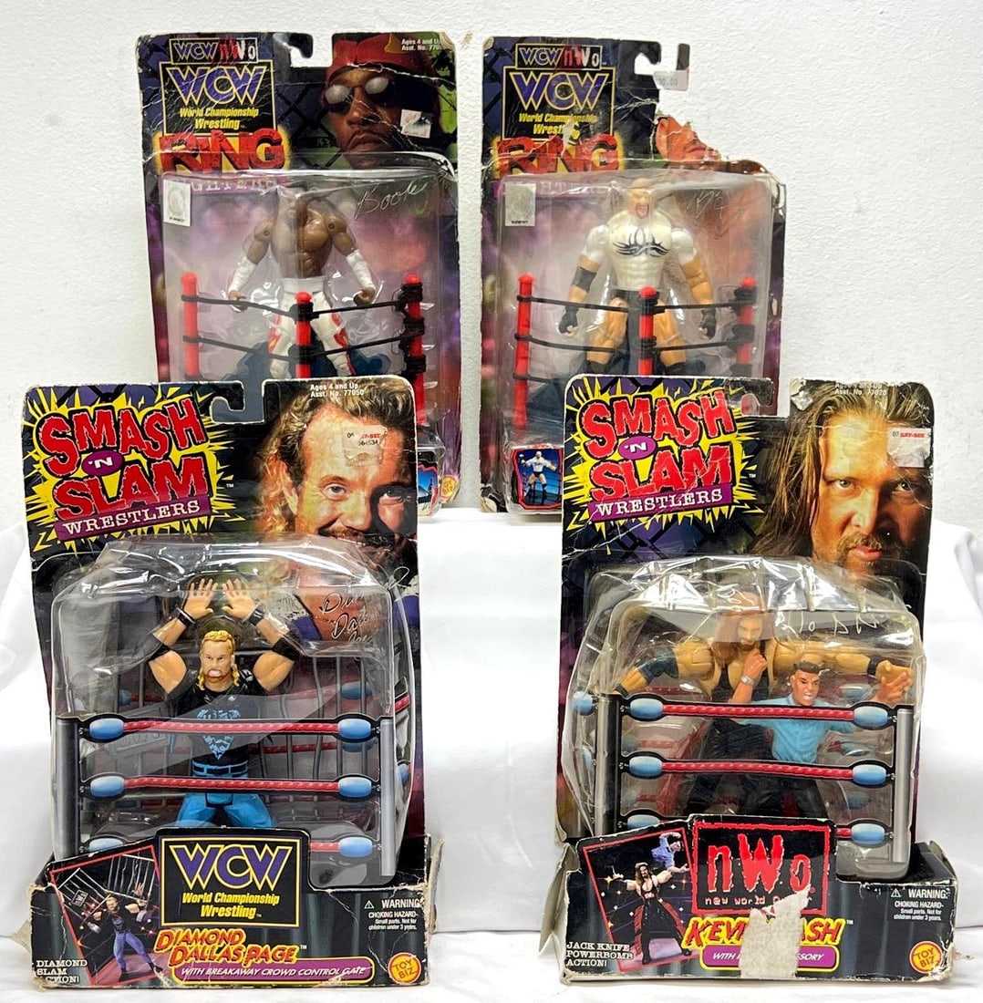 Lot Of 4 Wcw Ring Fighters And Smash N Slam Action Figures Booker T ...
