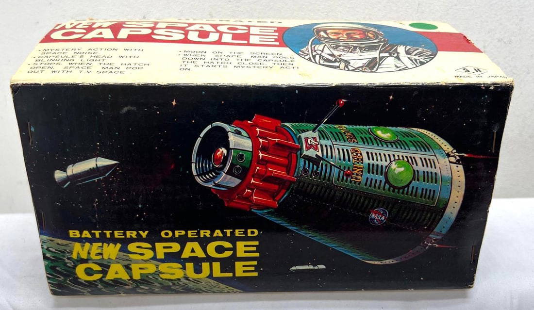 Vintage Japan Battery Operated Super Space Capsule Litho Tin Toy With ...