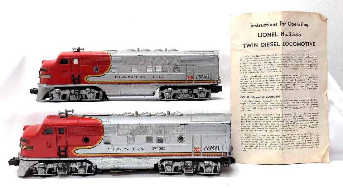 Postwar Lionel O Gauge 2333 Santa Fe F3 Aa Diesel Locos Auction