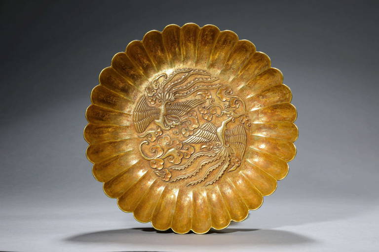 A Chinese Silver Gilding Lobed Dish