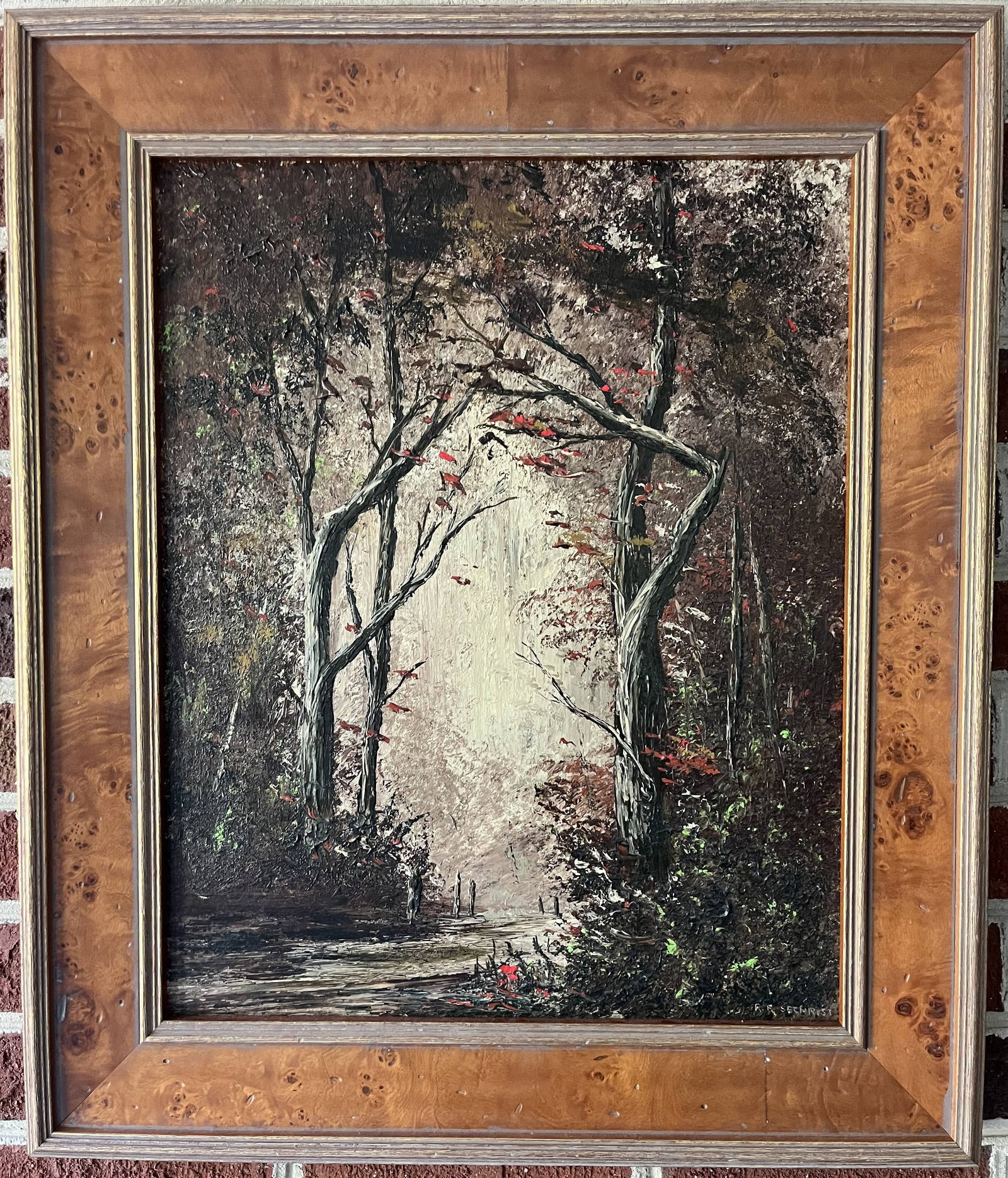 Framed Original Painting By R. F. Sechrist, Country Lane Through Woods ...