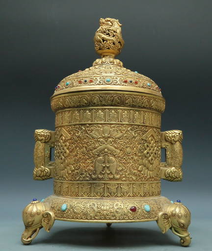 A Superb Gilt Bronze Gem Inlaid 'dragon& Weapons Of The Eight Immortals ...