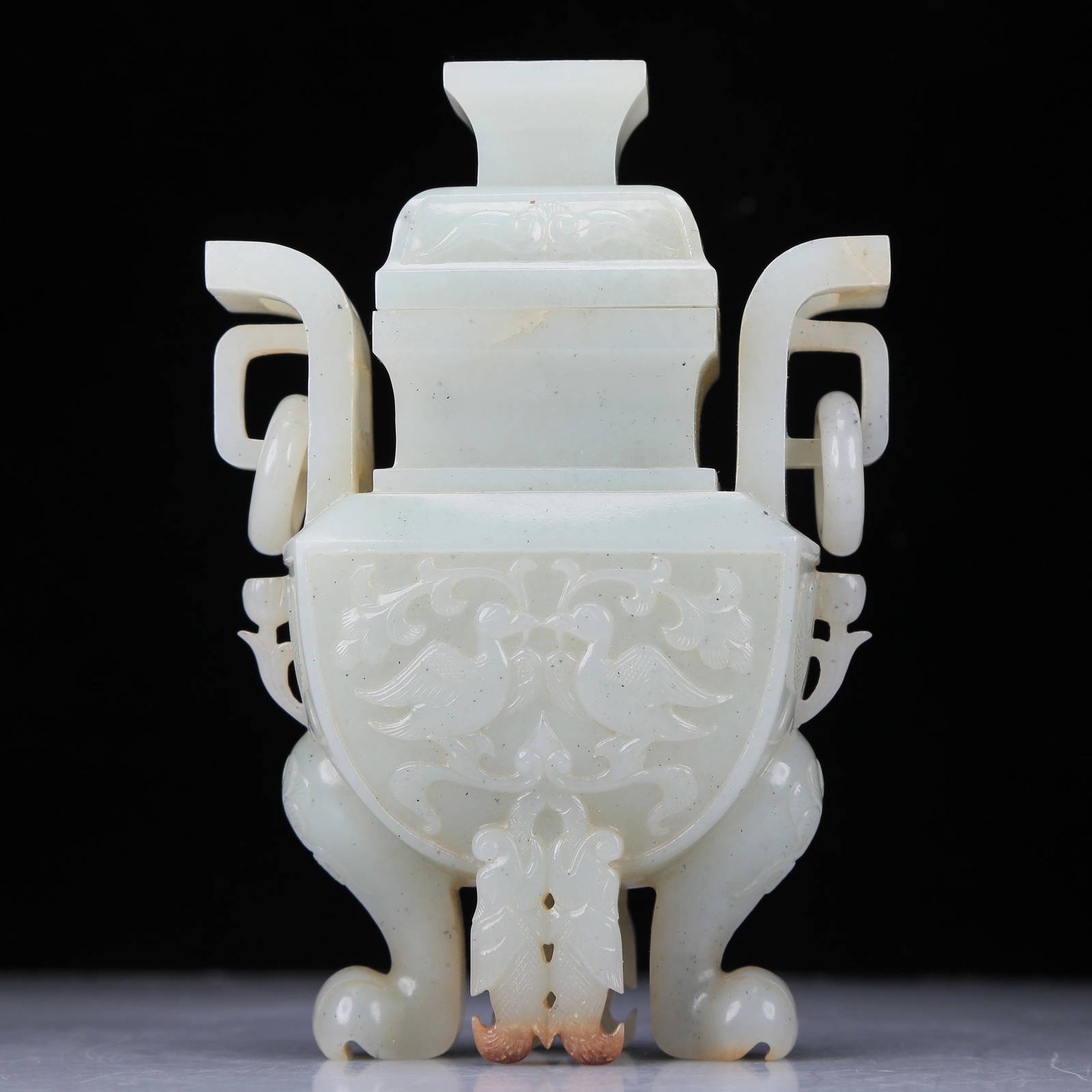 A Brilliant White Jade 'mythical Bird' Censer And Cover Auction