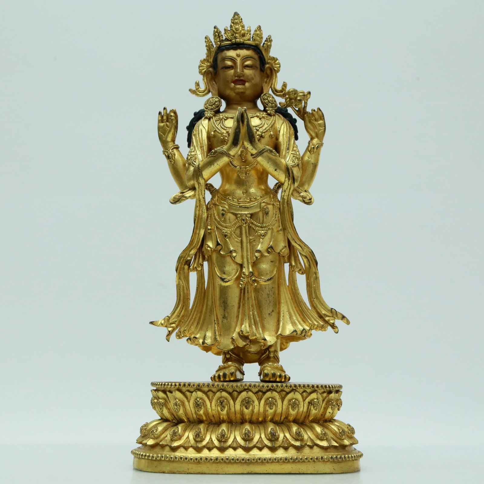 A Magnificent Gilt Bronze Figure Of Four Armed Avalokiteshvara Auction