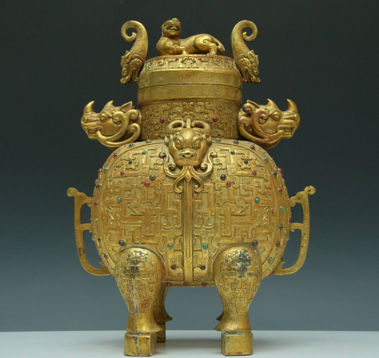 A Magnificent Gilt-bronze Gem-inlaid 'beast' Vase And Cover Auction