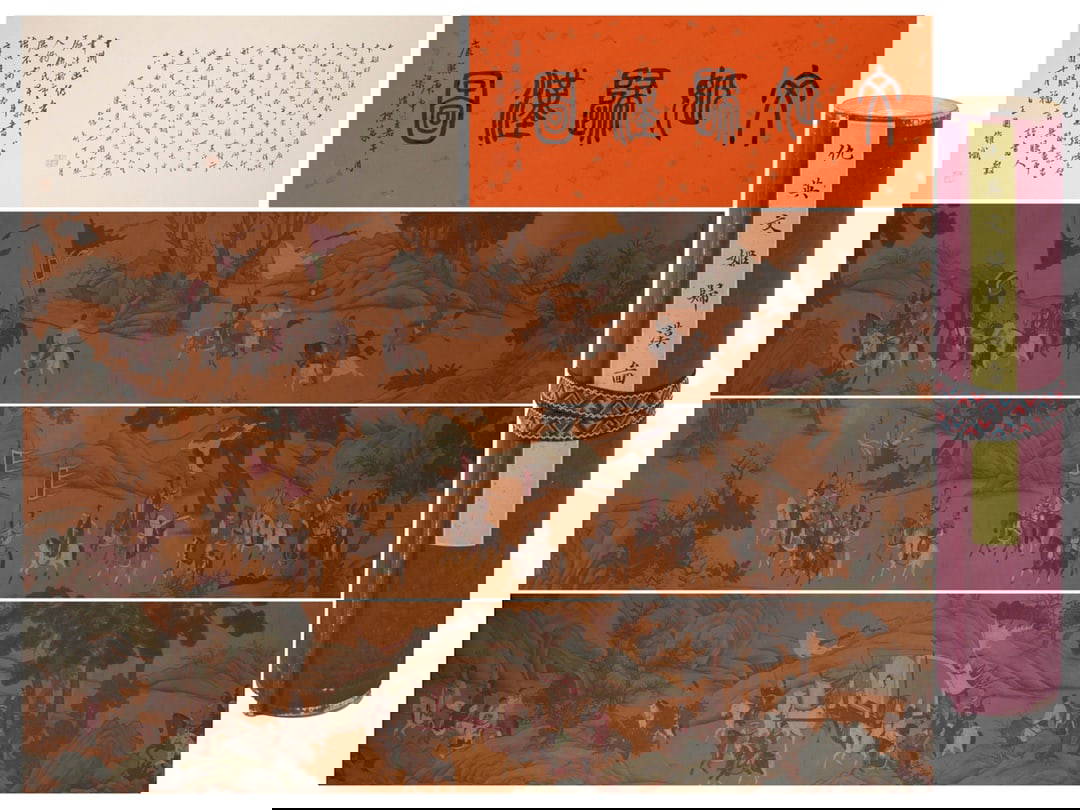 A Chinese Hand Scroll Ink Painting On Silk By Qiu Ying :character And ...