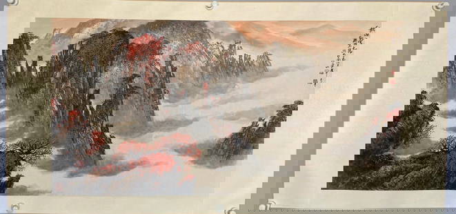 A Chinese Hand Scroll Ink Painting Of Landscape And Figure On Paper Auction