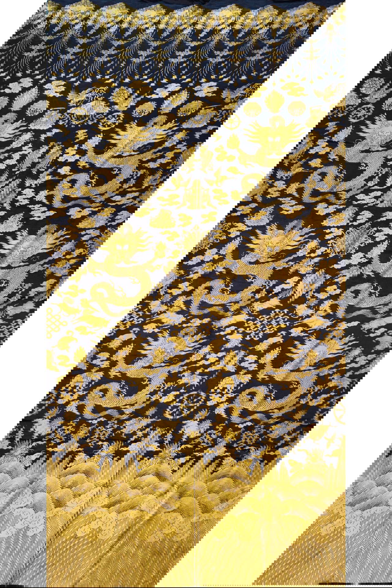 A Rare Dragon And Eight Treasures Pattern Brocade Auction