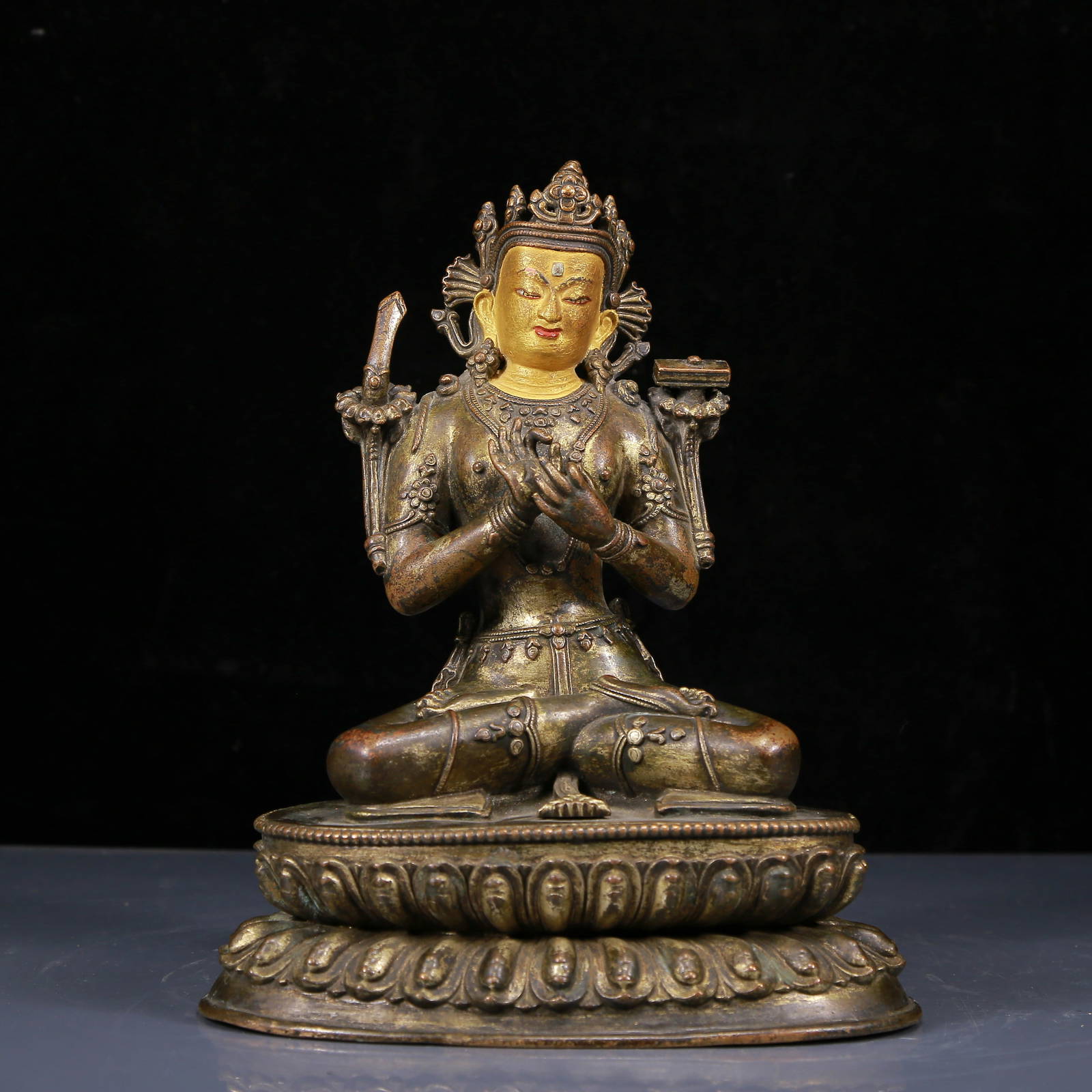 A Solemn Gilt-bronze And Silver Statue Of Manjusri Auction
