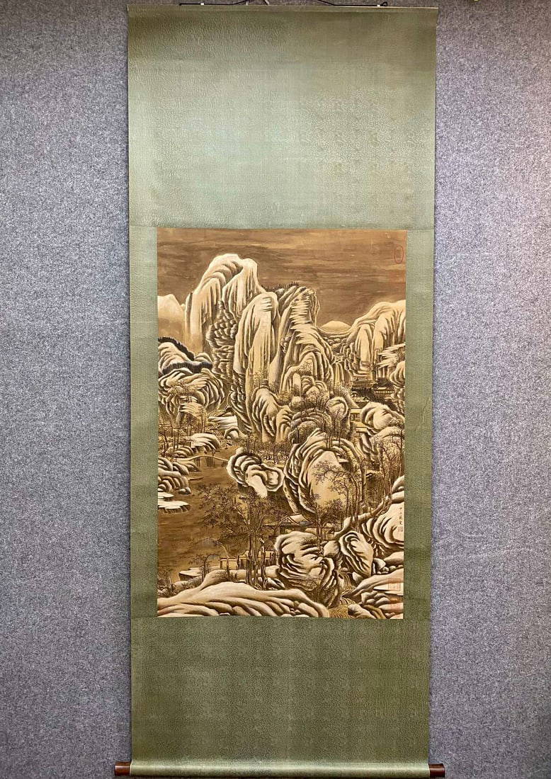 A Chinese Vertical Scroll Ink Painting Of Landscape On Silk Fan Kuan ...