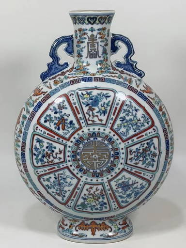 An Exquisite Doucai Eight Treasures Pattern Double Ears Vase