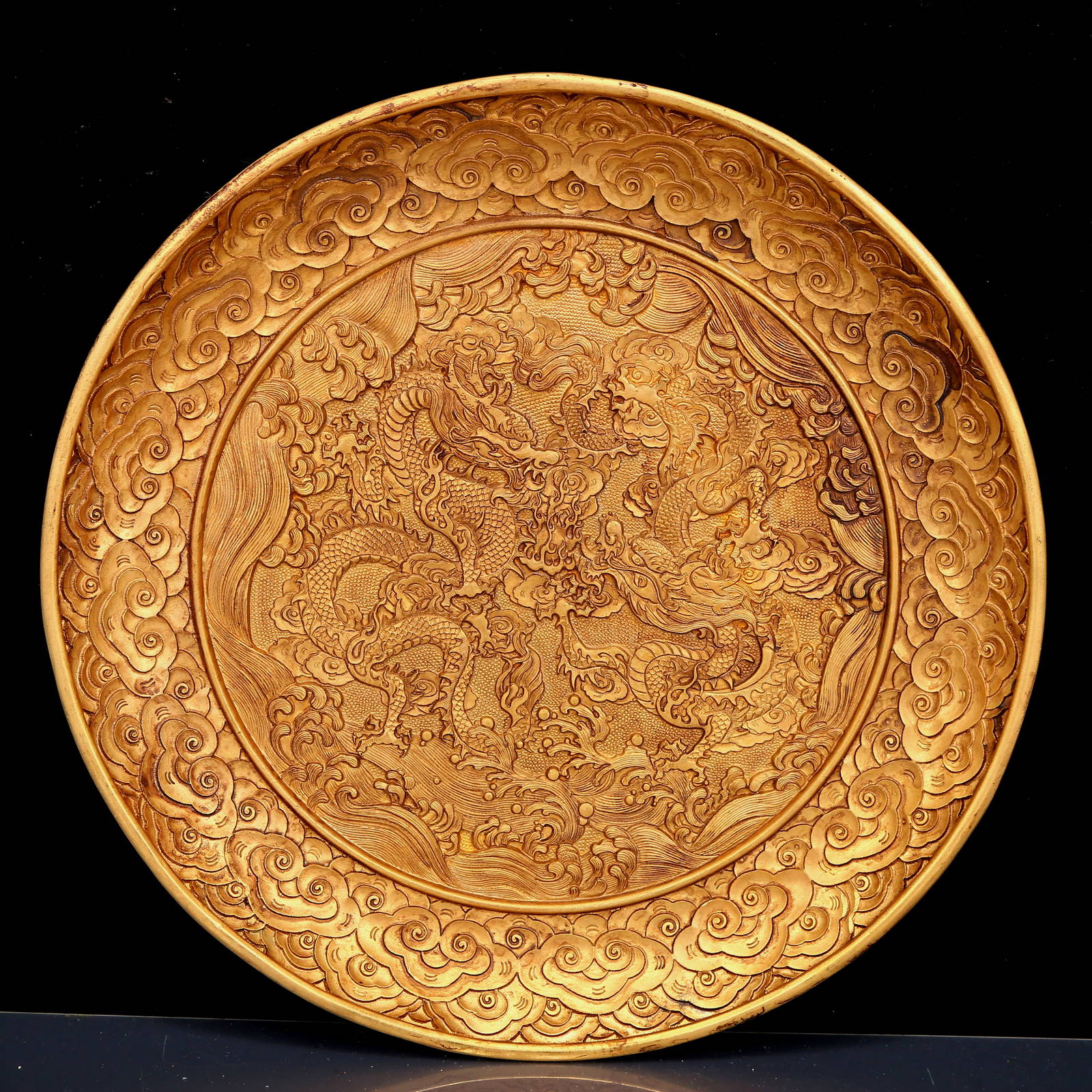 An Exquisite Gilt Bronze Seawater And Dragon Pattern Plate Auction