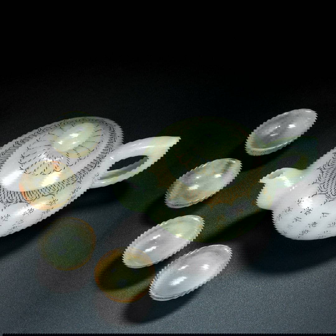 A Set Of Fine White Jade Poem Teapot Auction