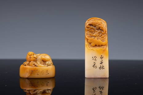 Two Shoushan Carved Baitian Seals