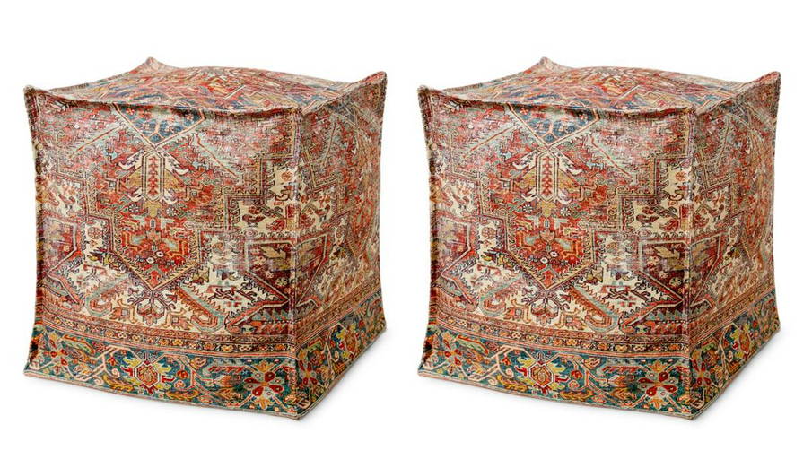 Pair of Pouf Ottomans with Woven Turkish Kilim Pattern (#4144) on Dec ...