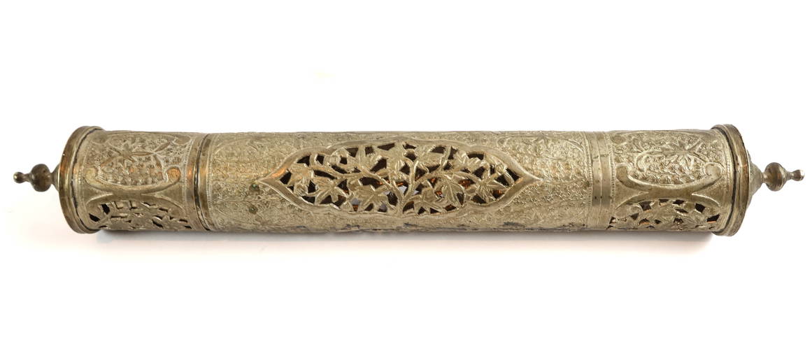 Vintage Pierced White Metal Scroll Holder