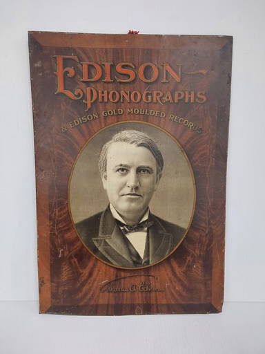Edison Phonographs tin over cardboard sign (#0319) on Jan 28, 2023 ...