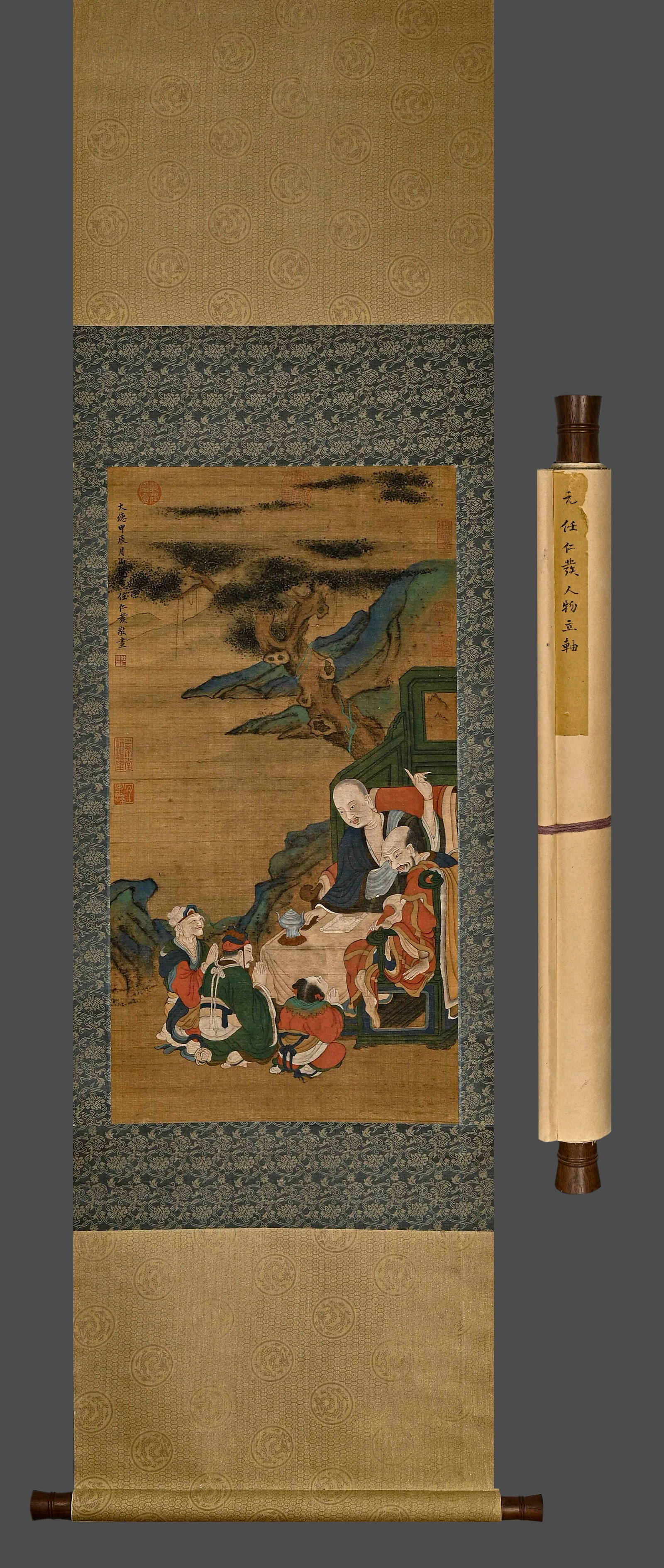 Ren Renfa Character Story Map On Silk Scroll Vertical Axis Auction