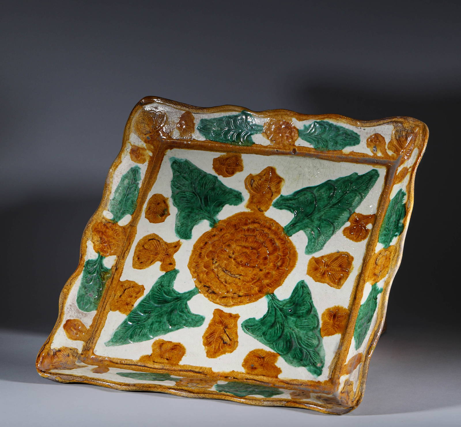 Tang Dynasty, Three-color Flower Pattern Square Plate Auction