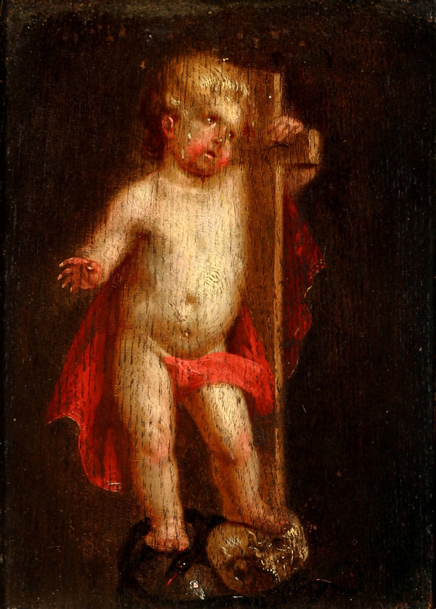 Old Master 17th Century Cherub Standing On Skull And Snake, Altmeister ...