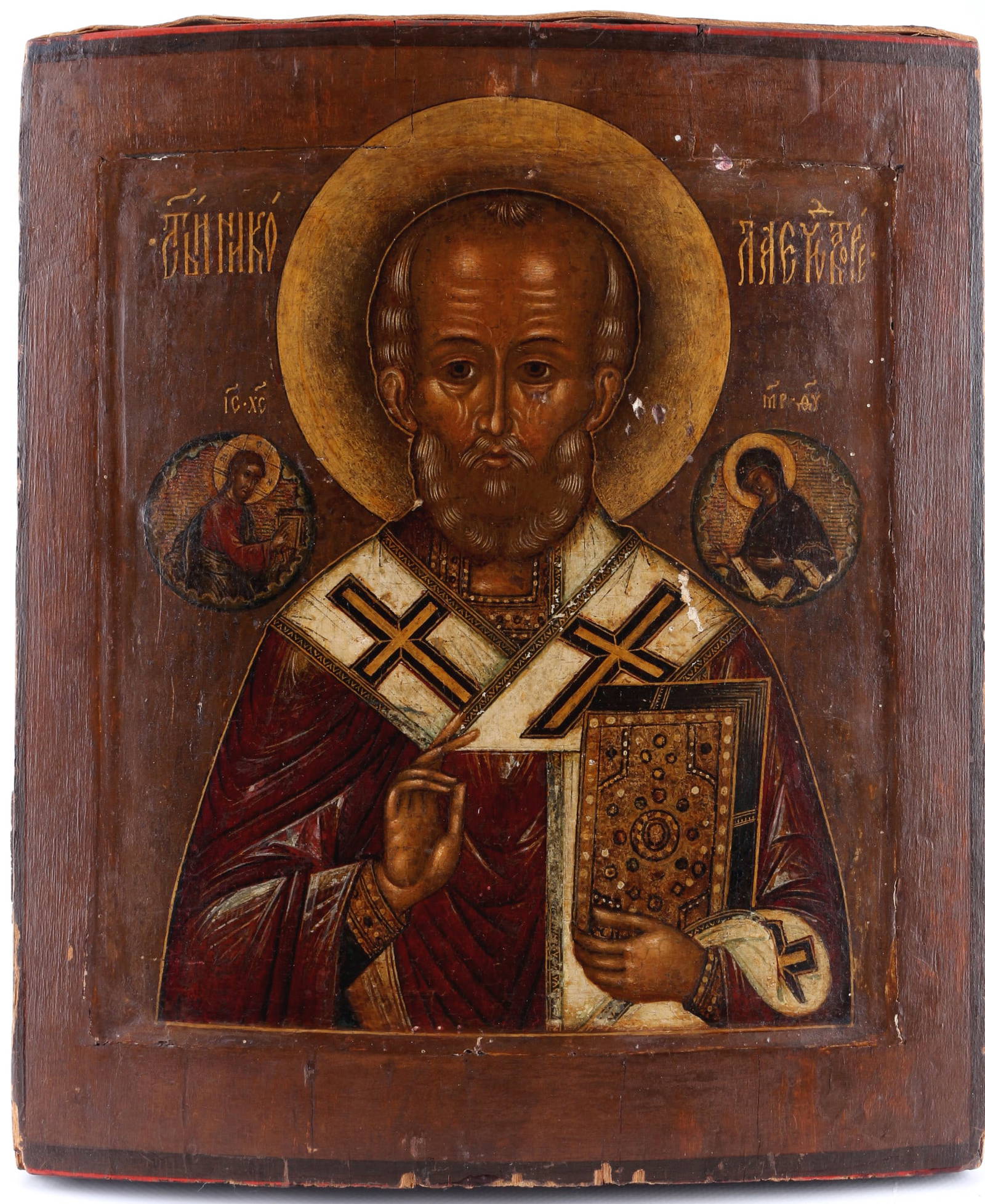 Russia Icon St. Nicholas 19th Century, Russland Ikone Heiliger Nikolaus 19. Jahrhundert, Auction