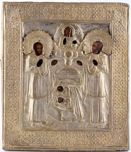 Russia Icon Saint Cosmas And Damian 19th/20th Century, Russland Ikone 19./20. Jahrhundert Heilige Ko