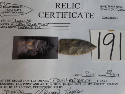 Rare! Authentic Paleo Clovis Point Indian Artifact Arrowhead With Coa