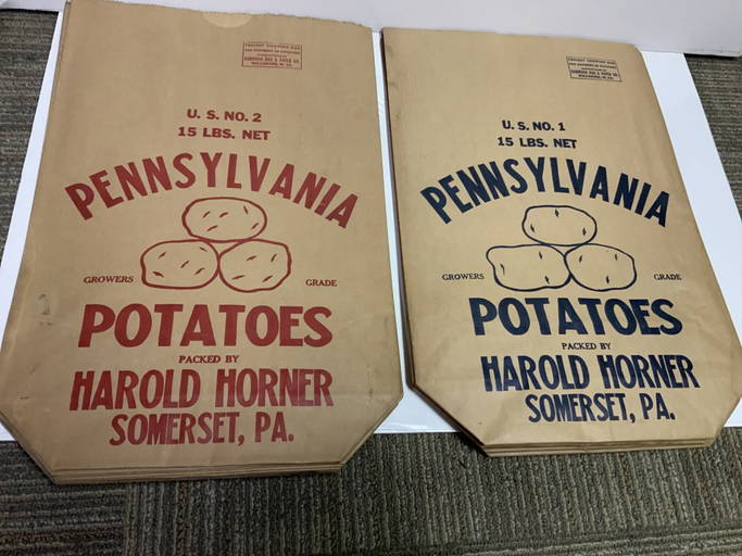 Lot Of 12 General Store Display Pennsylvania Potatoes Sack Advertising Bags